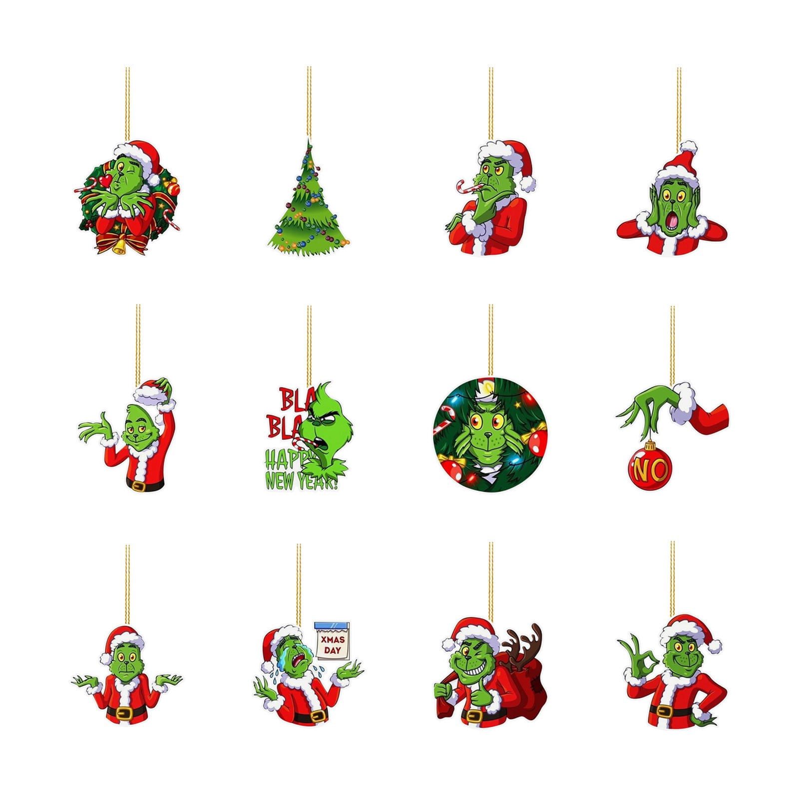 Grinch Christmas Wooden Hanging Ornaments, 12/24/36 Pieces With 12 ...