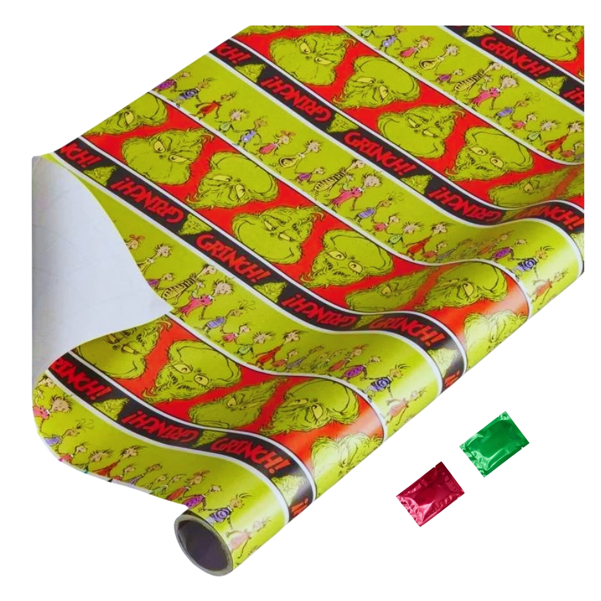 Grinch Christmas Wrapping Paper, 60 sq ft 1 Roll, Dr. Seuss Green Gift ...