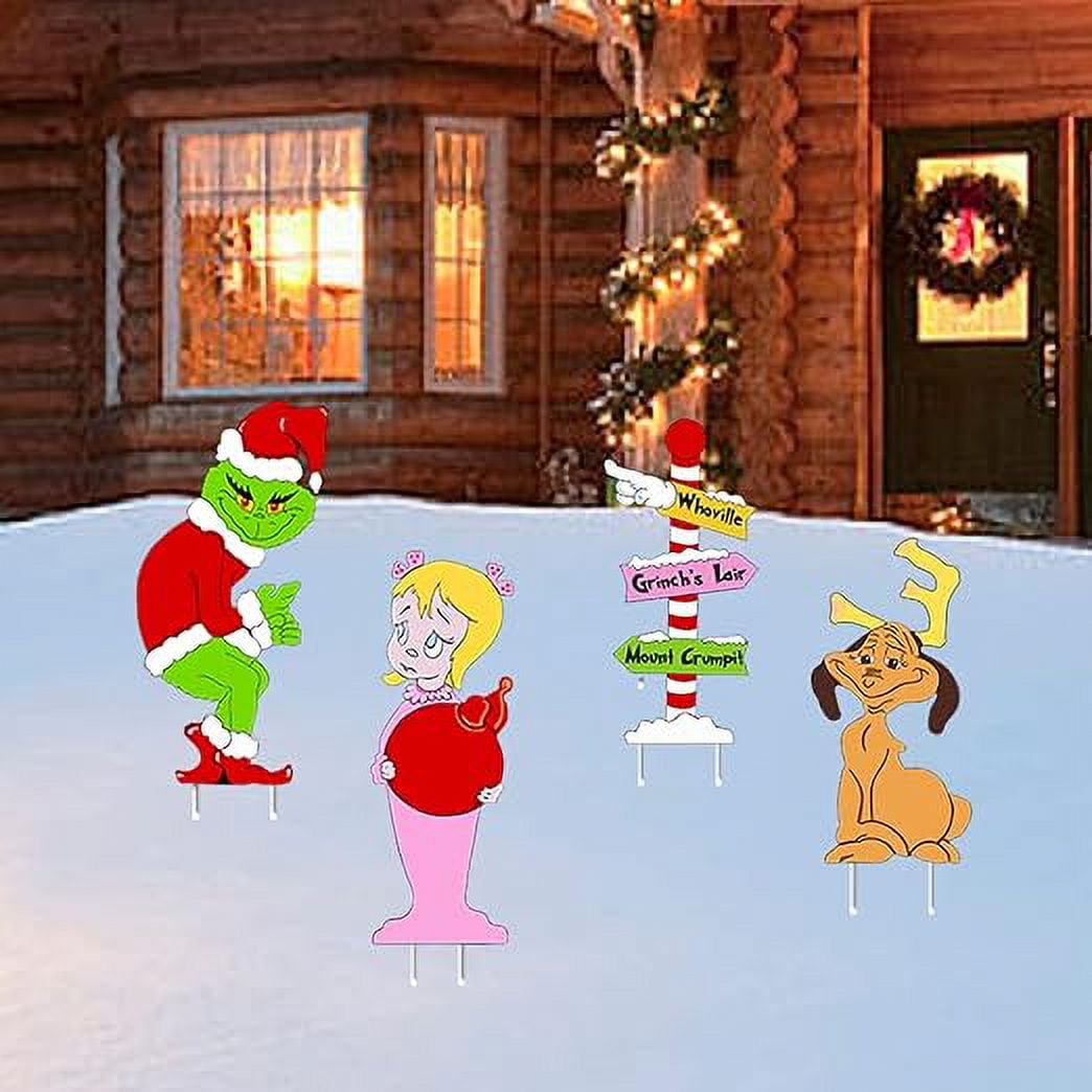 Grinch Christmas Yard Signs with Stakes Outdoor Decorations 4PCS Large ...