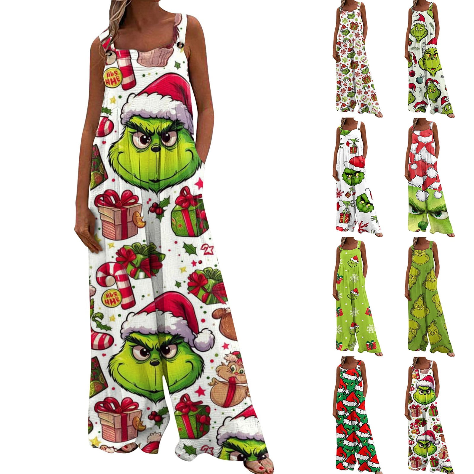 Grinch Clothes Christmas Wide Leg Overalls For Women Casual Loose ...