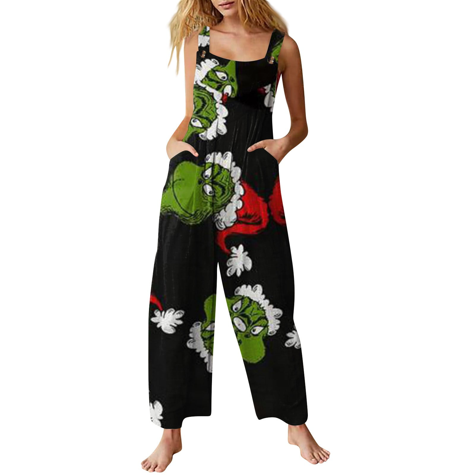Grinch Costume Jumpsuit Women's Christmas Jumpsuit Sleeveless Snowflake ...