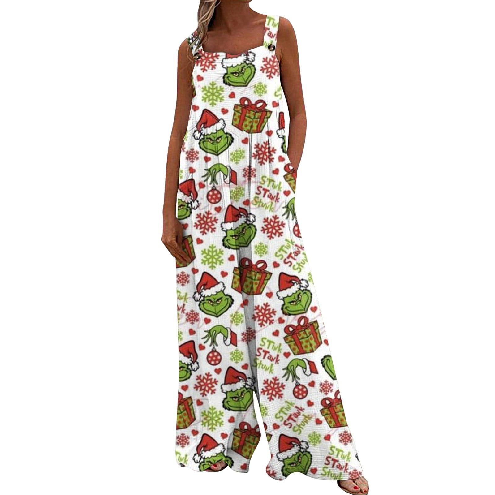 Grinch Costume Jumpsuit Women's Christmas Jumpsuit with Santa Hat and ...