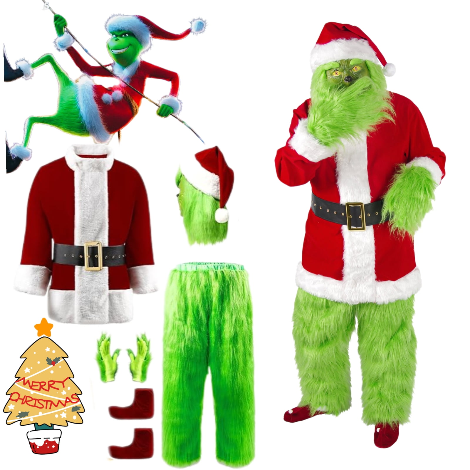 Grinch Costume Kids Grinch Christmas Costume for Men – 7PCS Deluxe ...