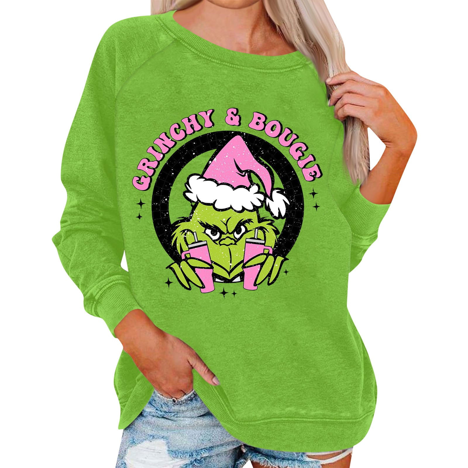 Grinch Costume Women's Casual Fashion Christmas Print Long Sleeve O ...
