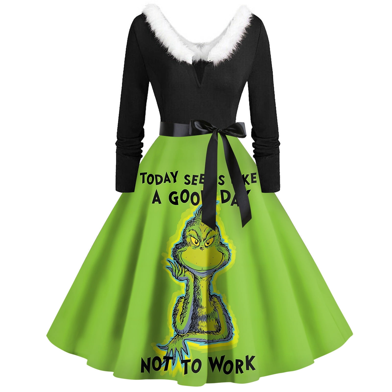 𝑮𝒓𝒊𝒏𝒄𝒉𝒔 Grinch Costume Women's Vintage Christmas Dress with Faux Fur ...