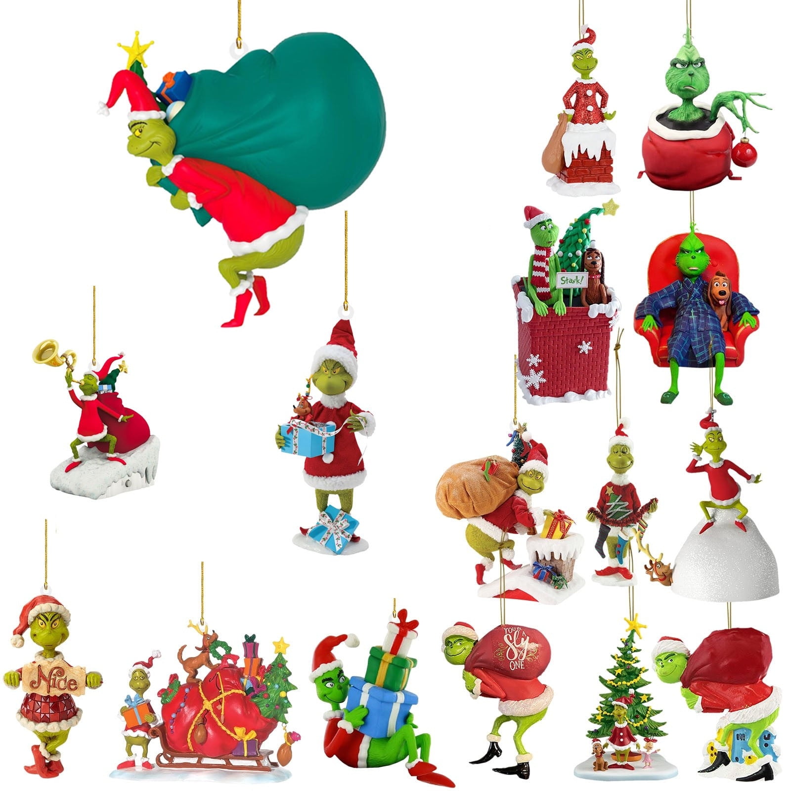 Grinch Decor Christmas Decorations Festive Holiday Ornament Set 15 ...