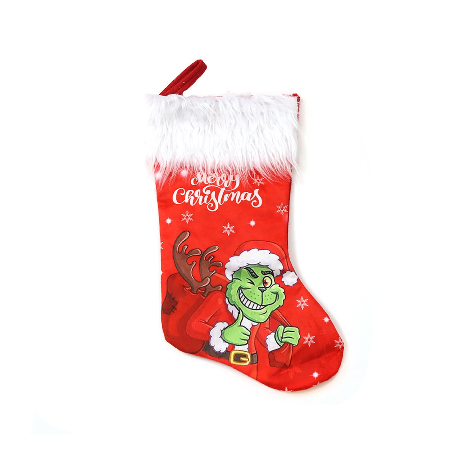 Grinch Decor Festive Christmas Stocking With Santa And Reindeer Design ...