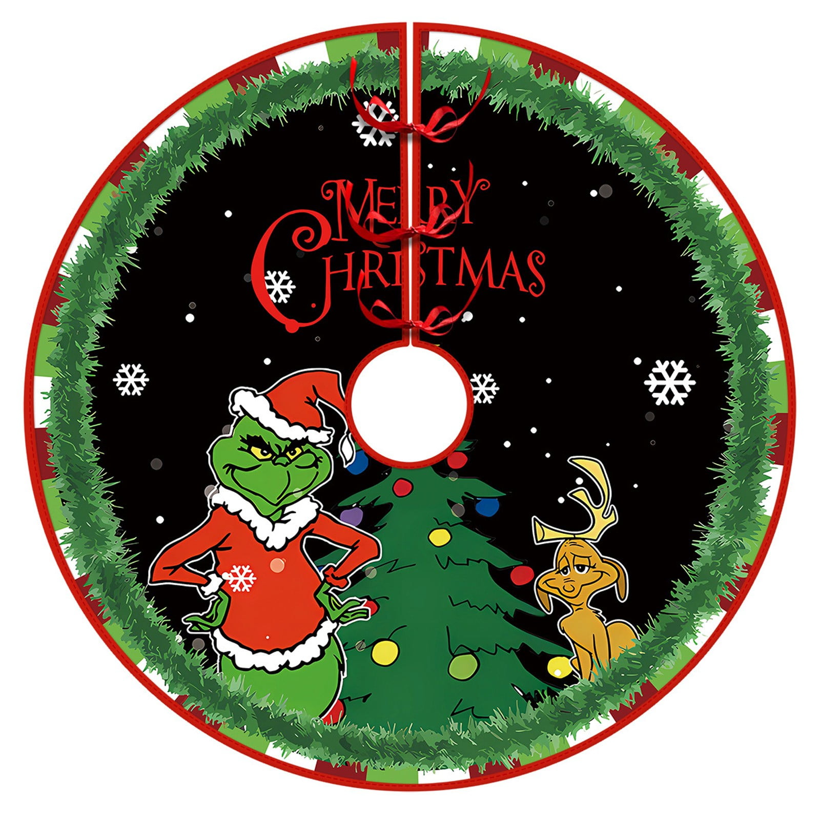 Grinch decor Festive Christmas Tree Skirt with Fun Cartoon Characters ...
