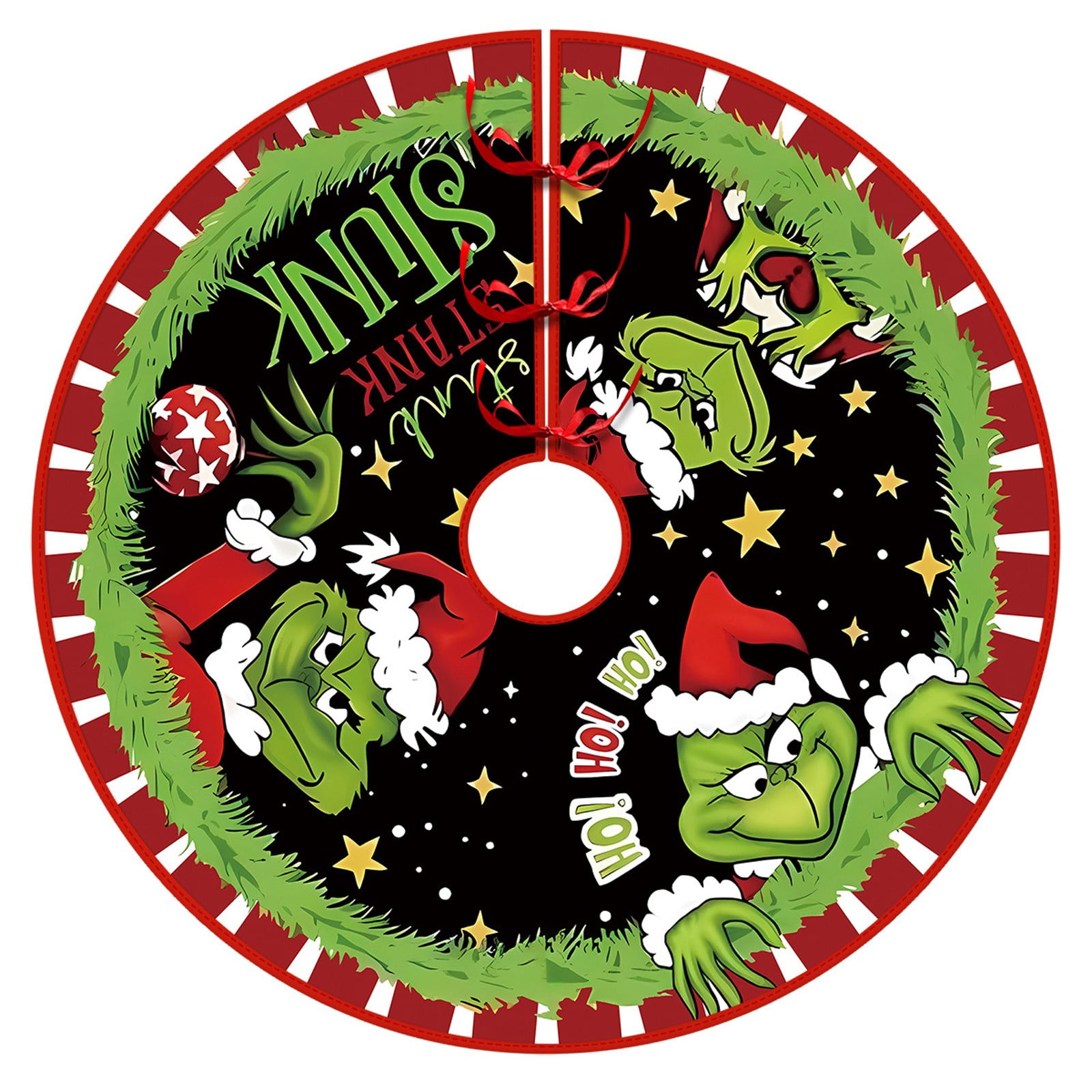 Grinch Decor Festive Christmas Tree Skirt With Fun Cartoon Characters ...