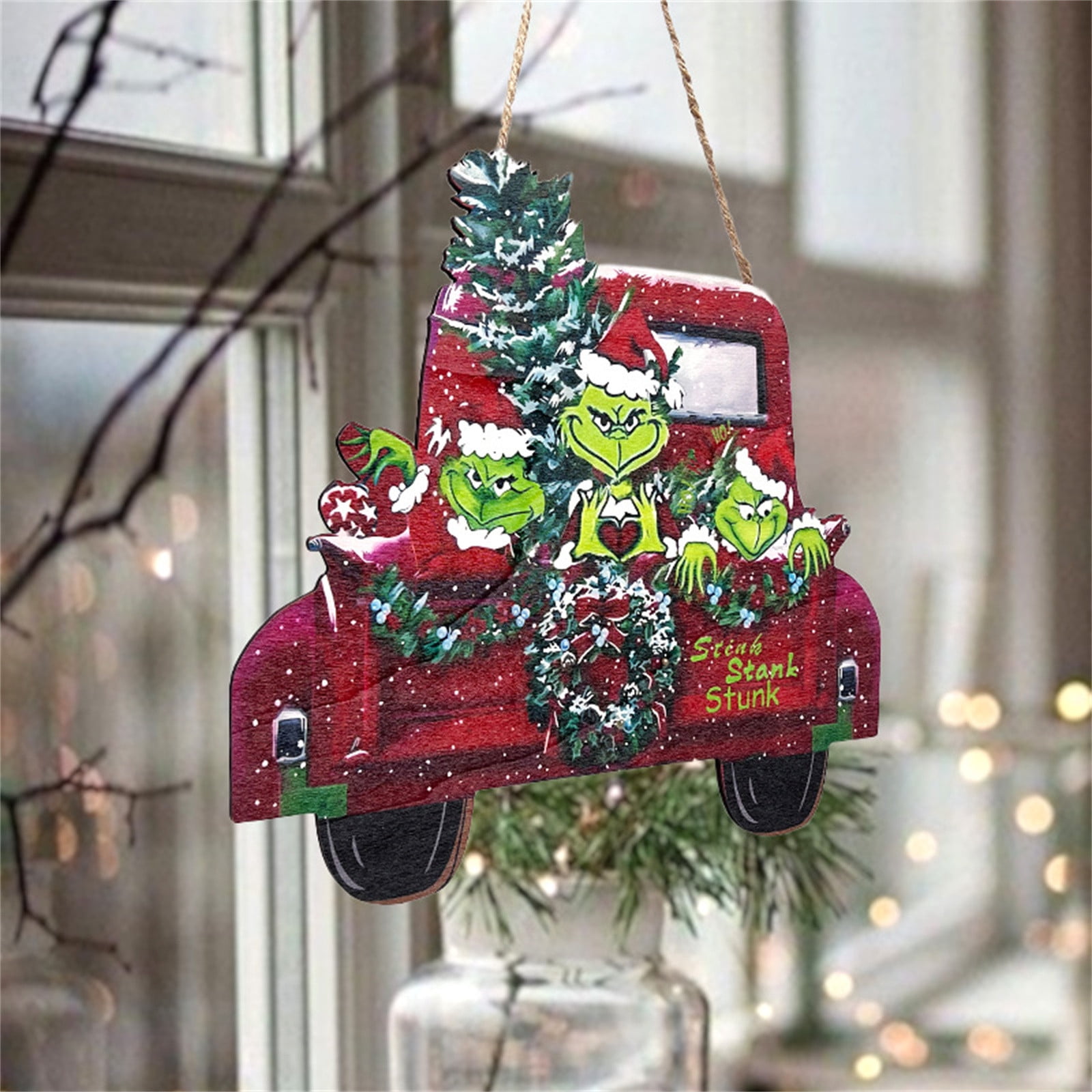 Grinch Decorations, Christmas Door Hanging Sign Decorations, Wooden ...
