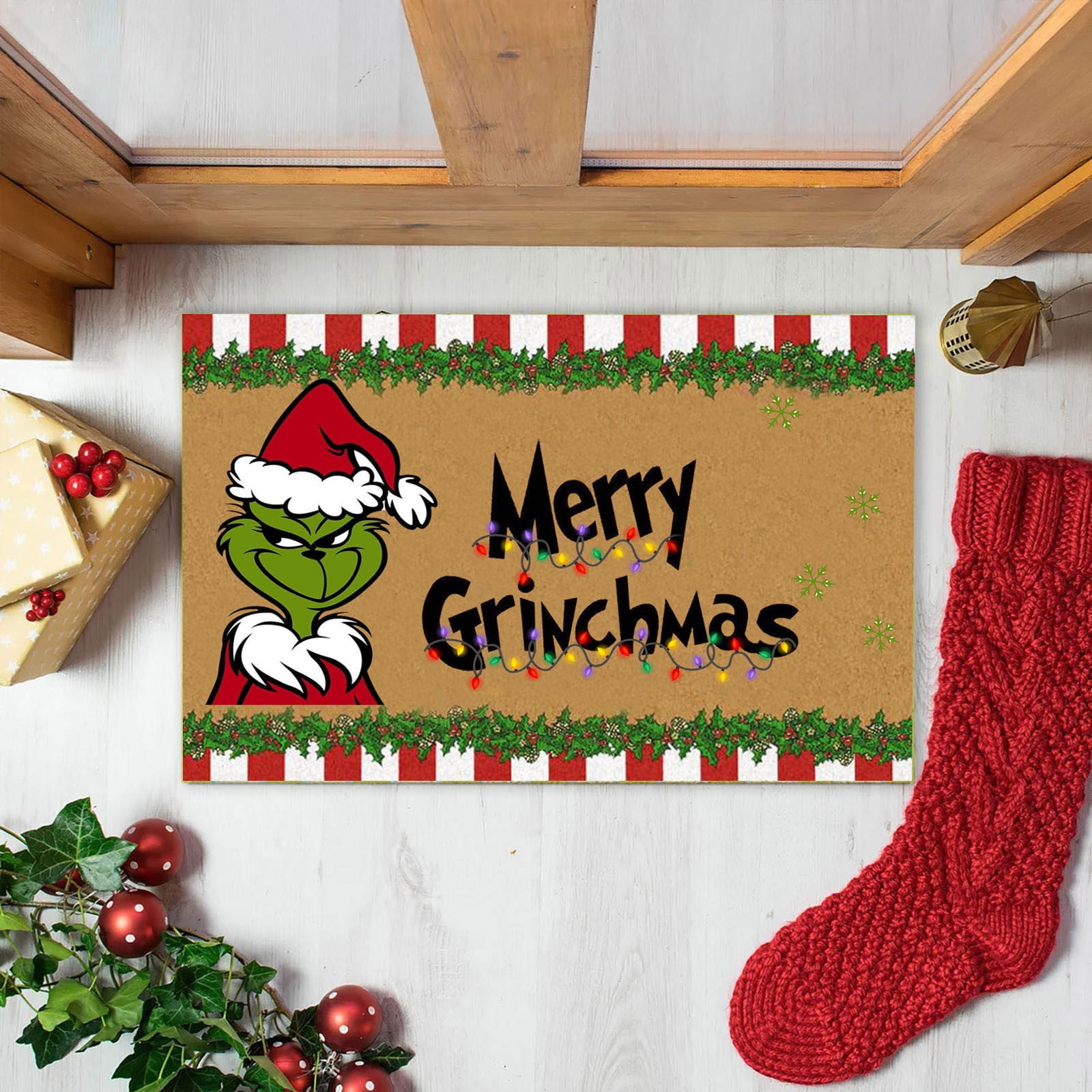 Grinch Decorations Clearance Geinch Christmas Door Mat Outdoor Welcome ...
