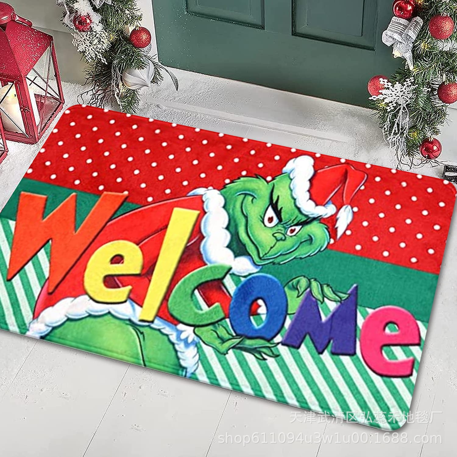 Grinch Door Mat Merry Christmas Doormat Decorative Xmas Holiday Front ...