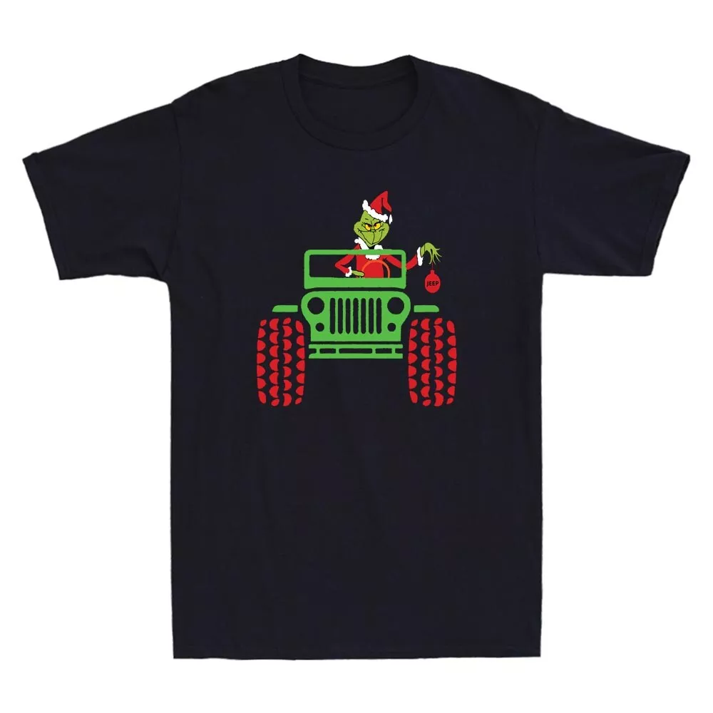 Grinch Driving A Car Funny Family Christmas Gift Vintage Men's Cotton T ...