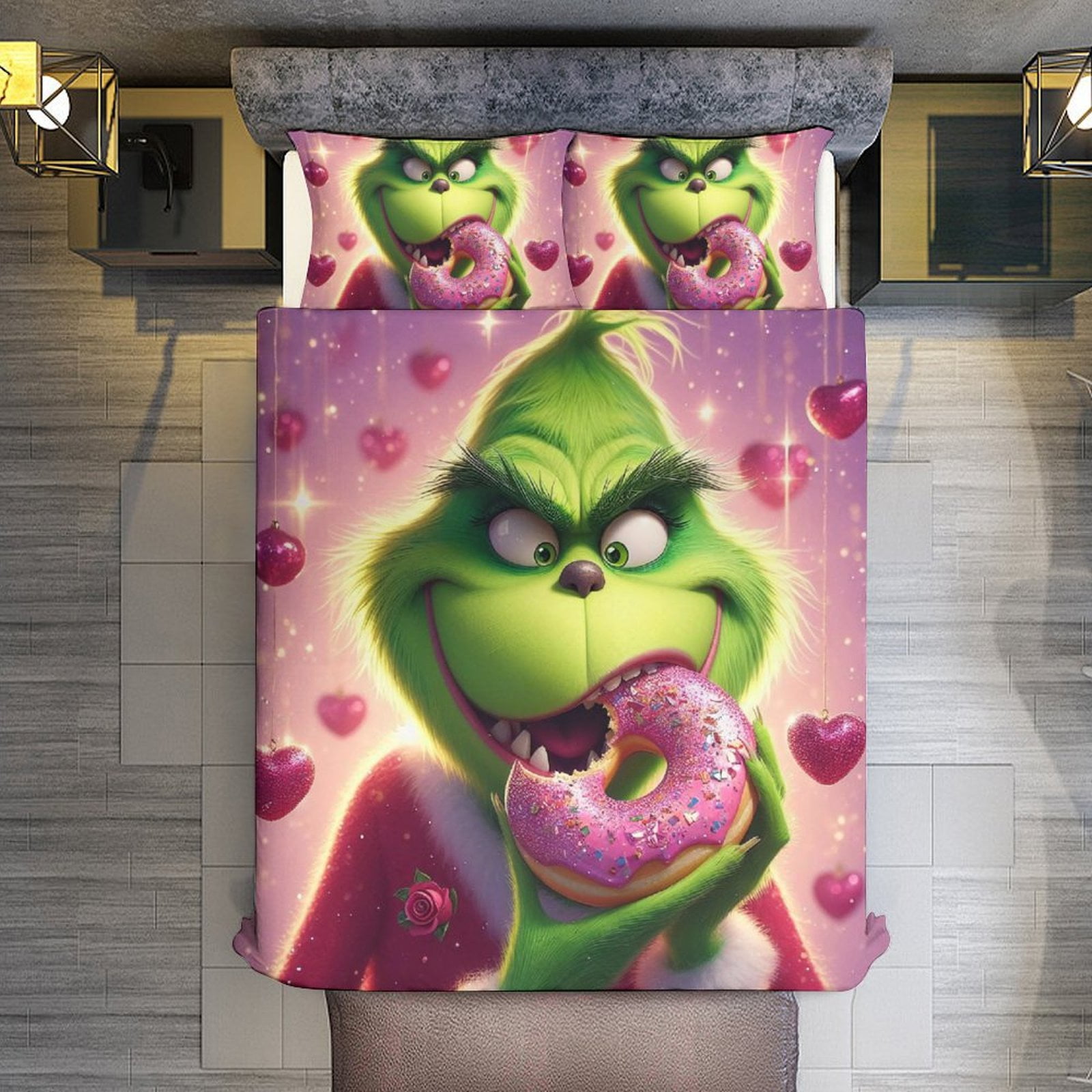 Grinch Eat Donuts Bedding Duvet Cover Queen Size for Kids and Adults ...