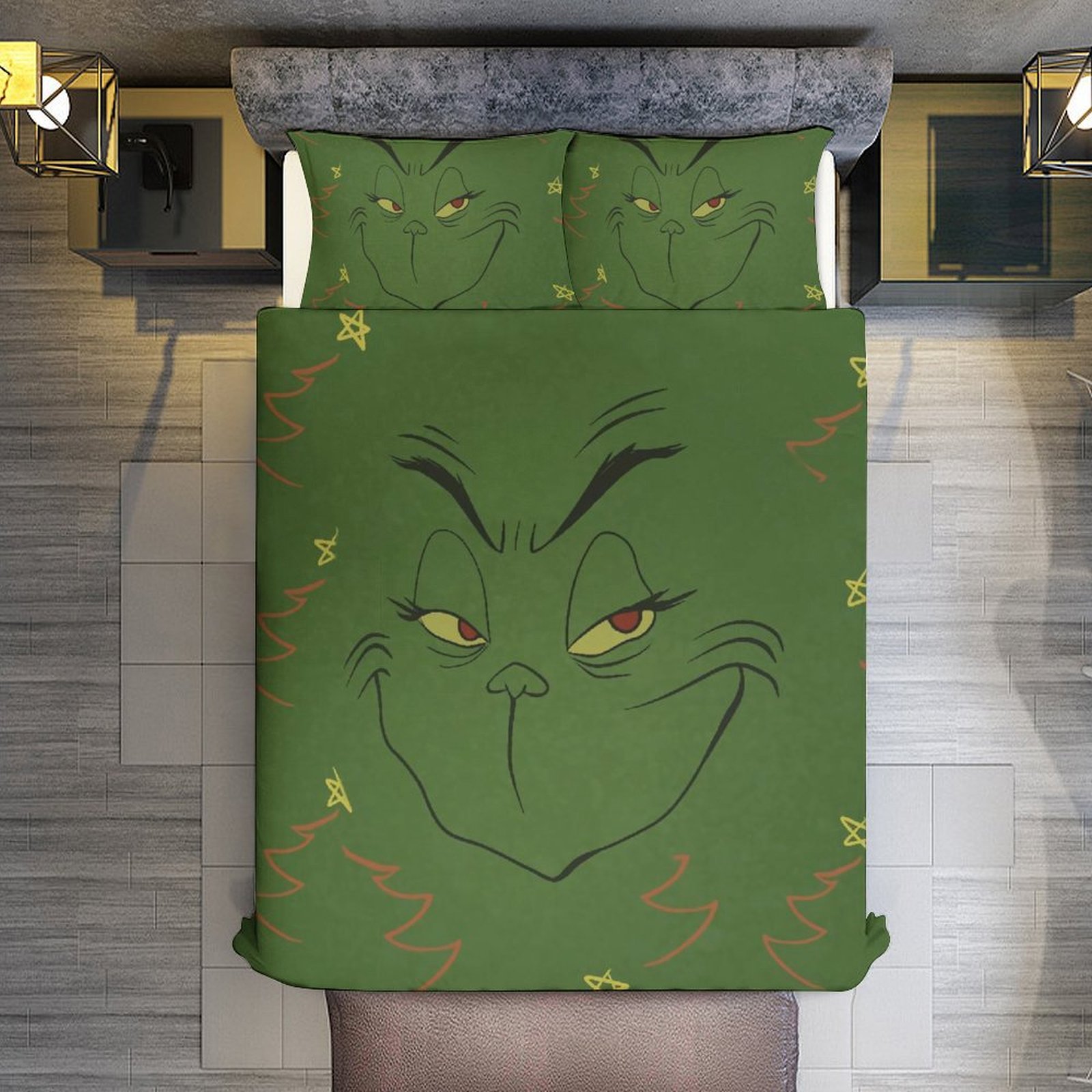 Grinch Face Duvet Cover Set for Kids Boys Girls Bed Set Cover with 2 ...