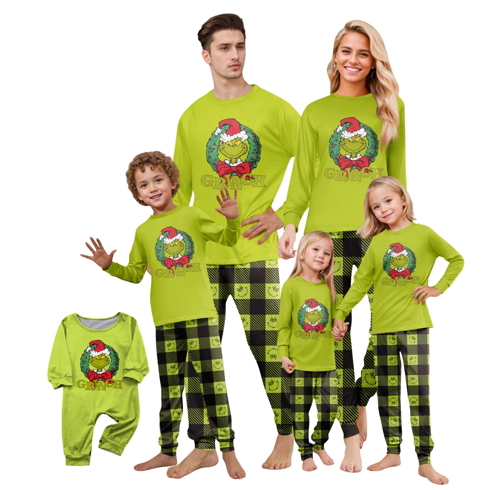 Green Fuzzy Monster Family Christmas Pajamas Matching Sets, pijamas de ...