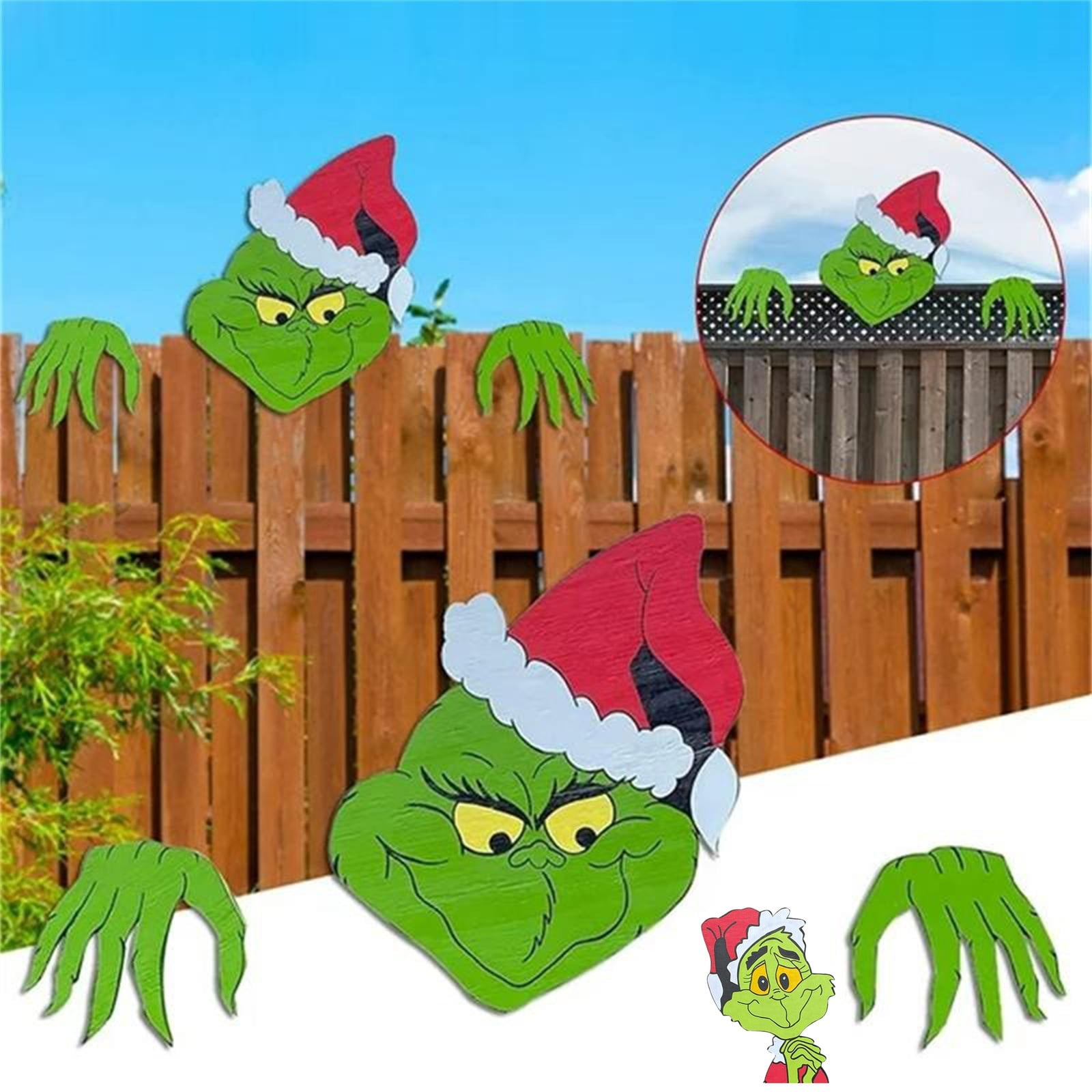 Grinch Fence Peeker 3PCS, Grinch Peeking Over Fence Christmas Fence ...