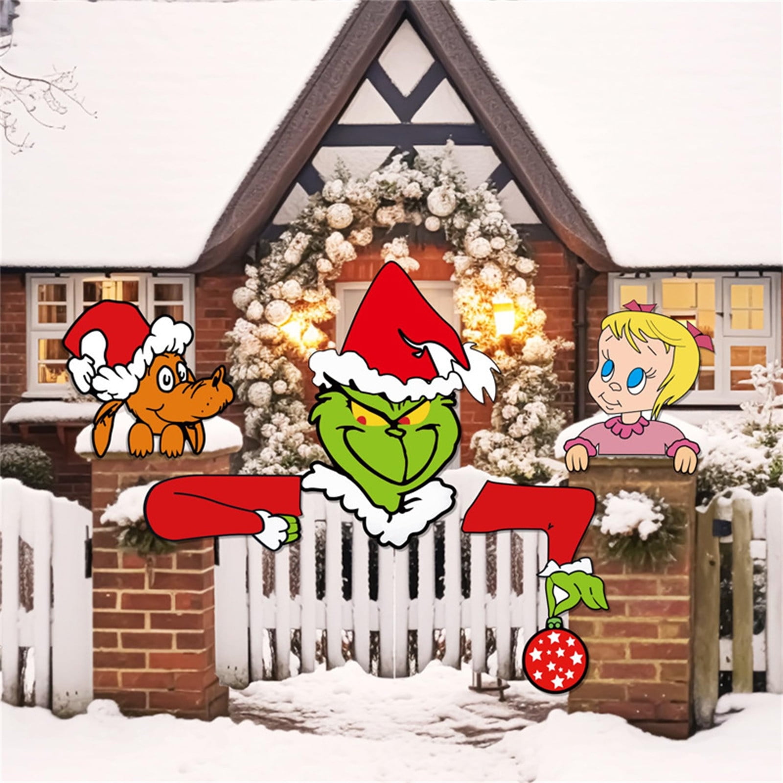 Grinch Fence Peeker 5PCS, Grinch Peeking Over Fence Grinch Christmas ...