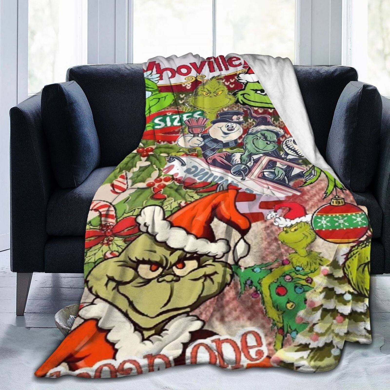 Grinch Flannel Blanket – Funny Christmas Green Monster Throw Blanket ...