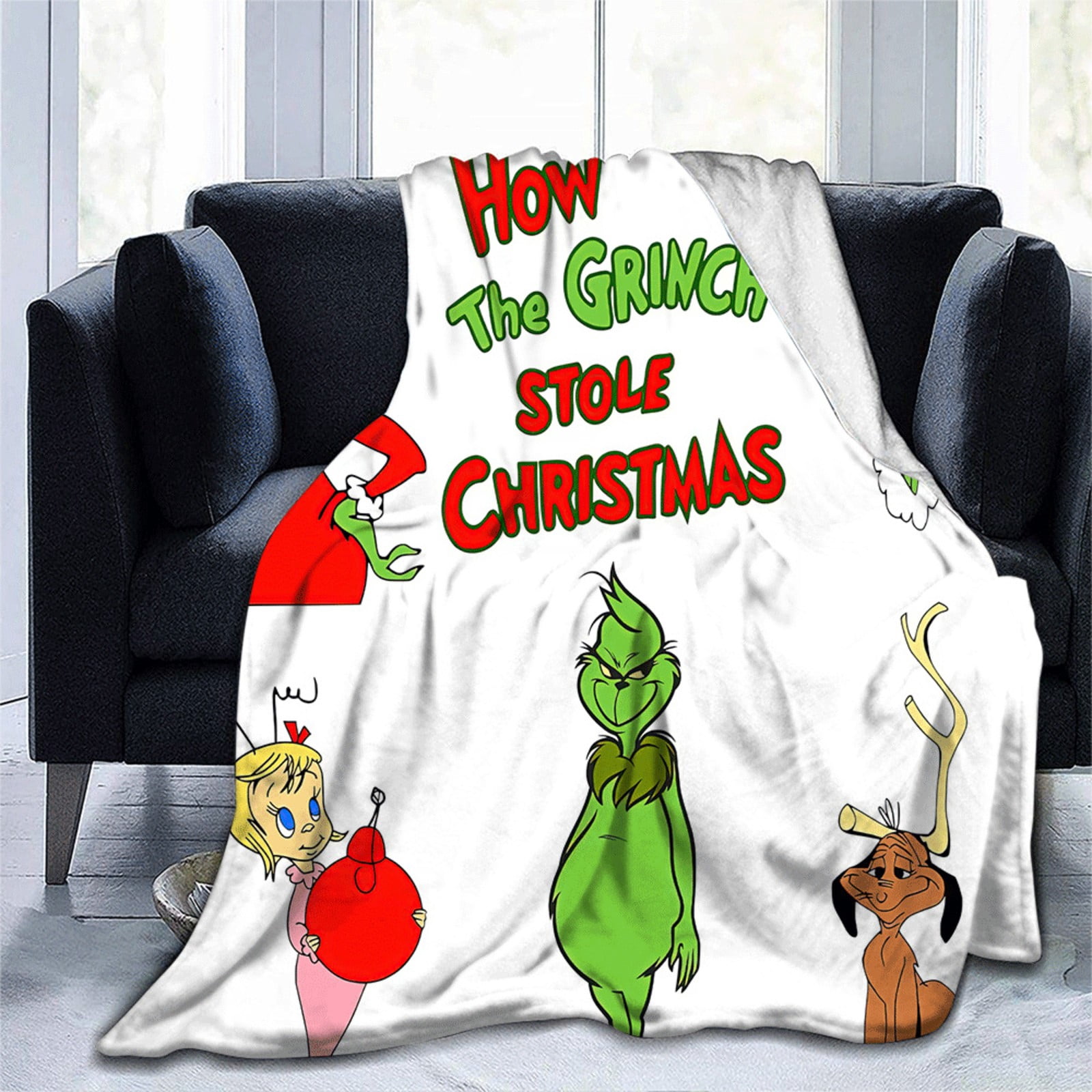 Grinch Flannel Digital Printed Throw Blanket, 3D Embroidery Design With ...