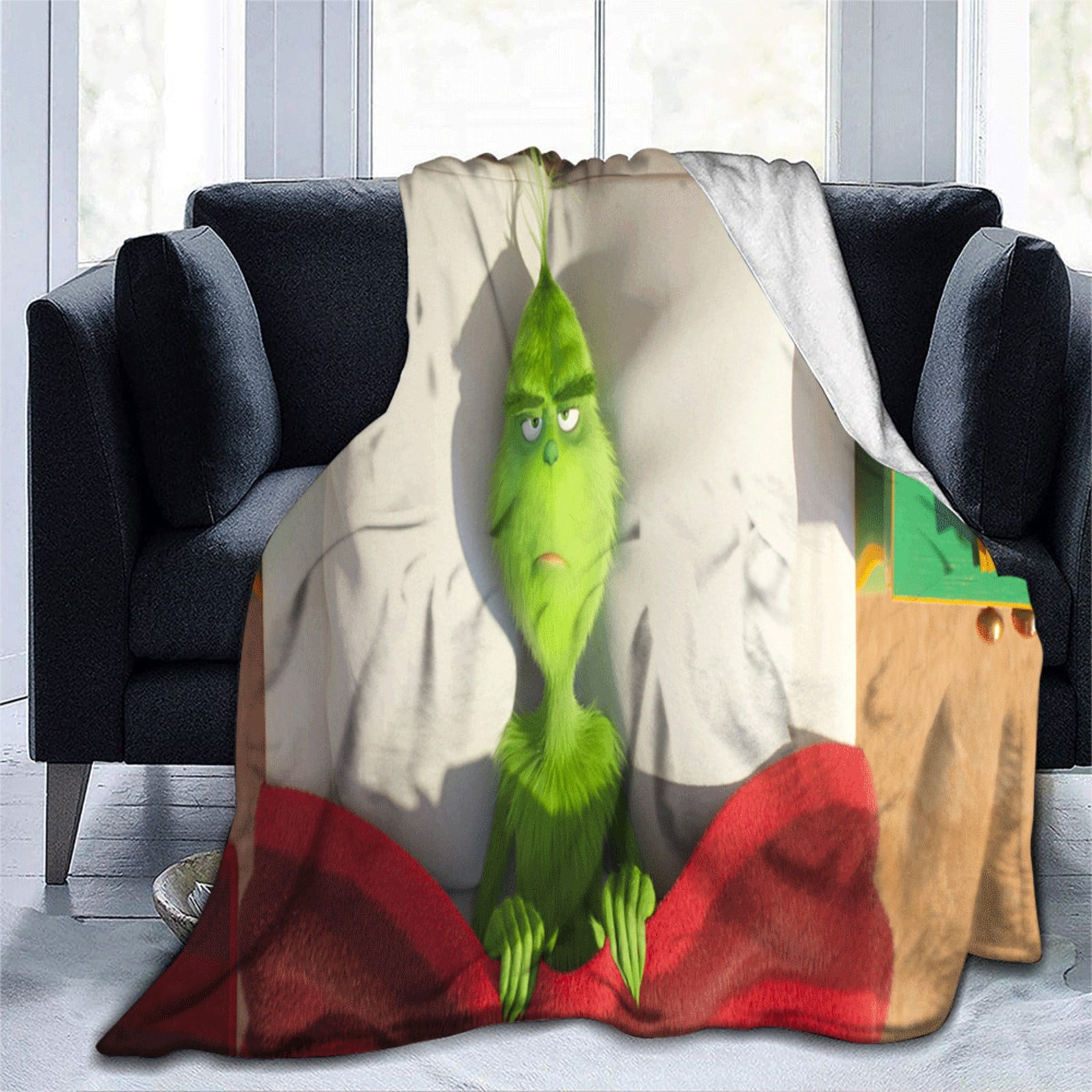 Grinch Flannel Digital Printed Throw Blanket, With 3D Embroidery Design ...