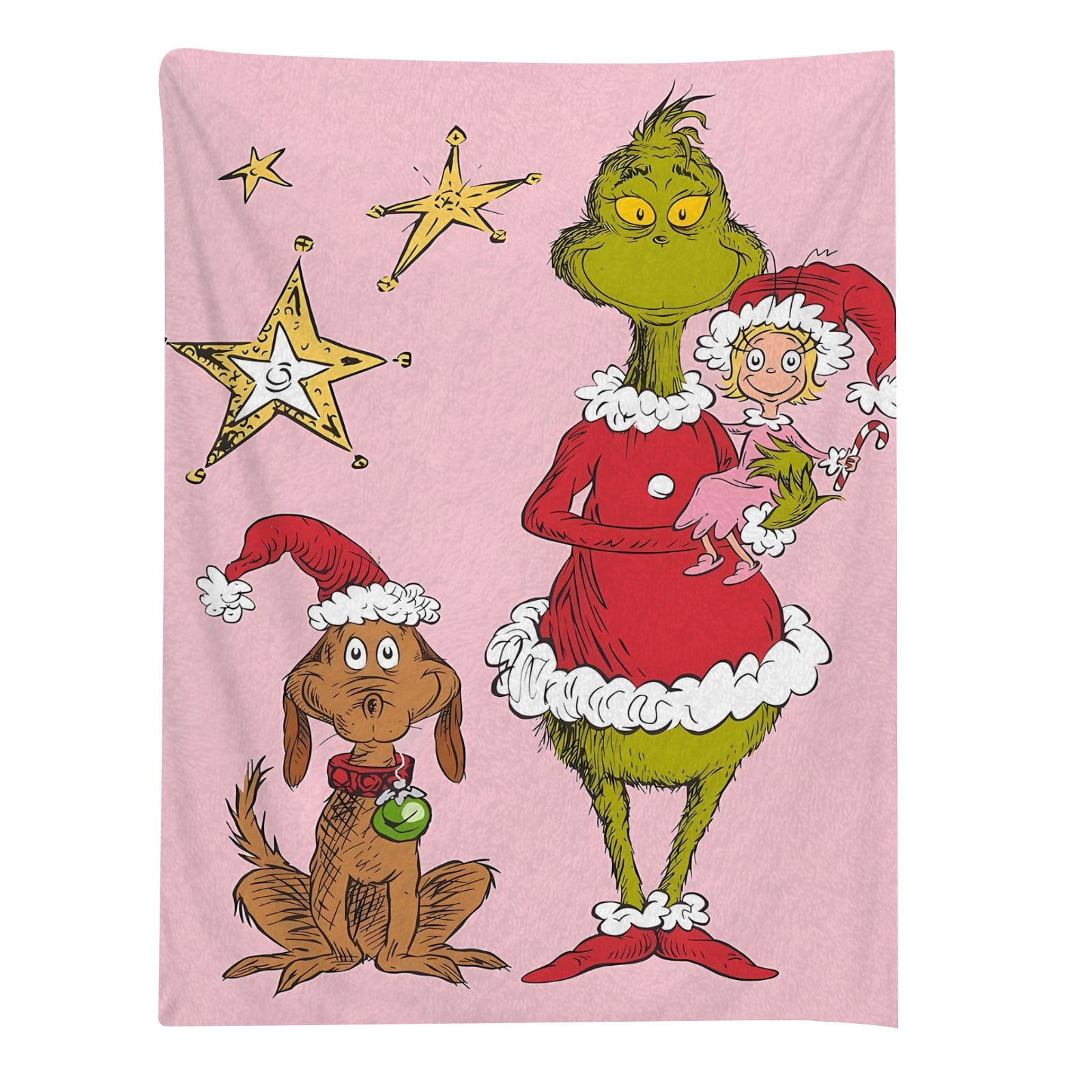 Grinch Flannel Digital Printed Throw Blanket With 3D Embroidery Design ...
