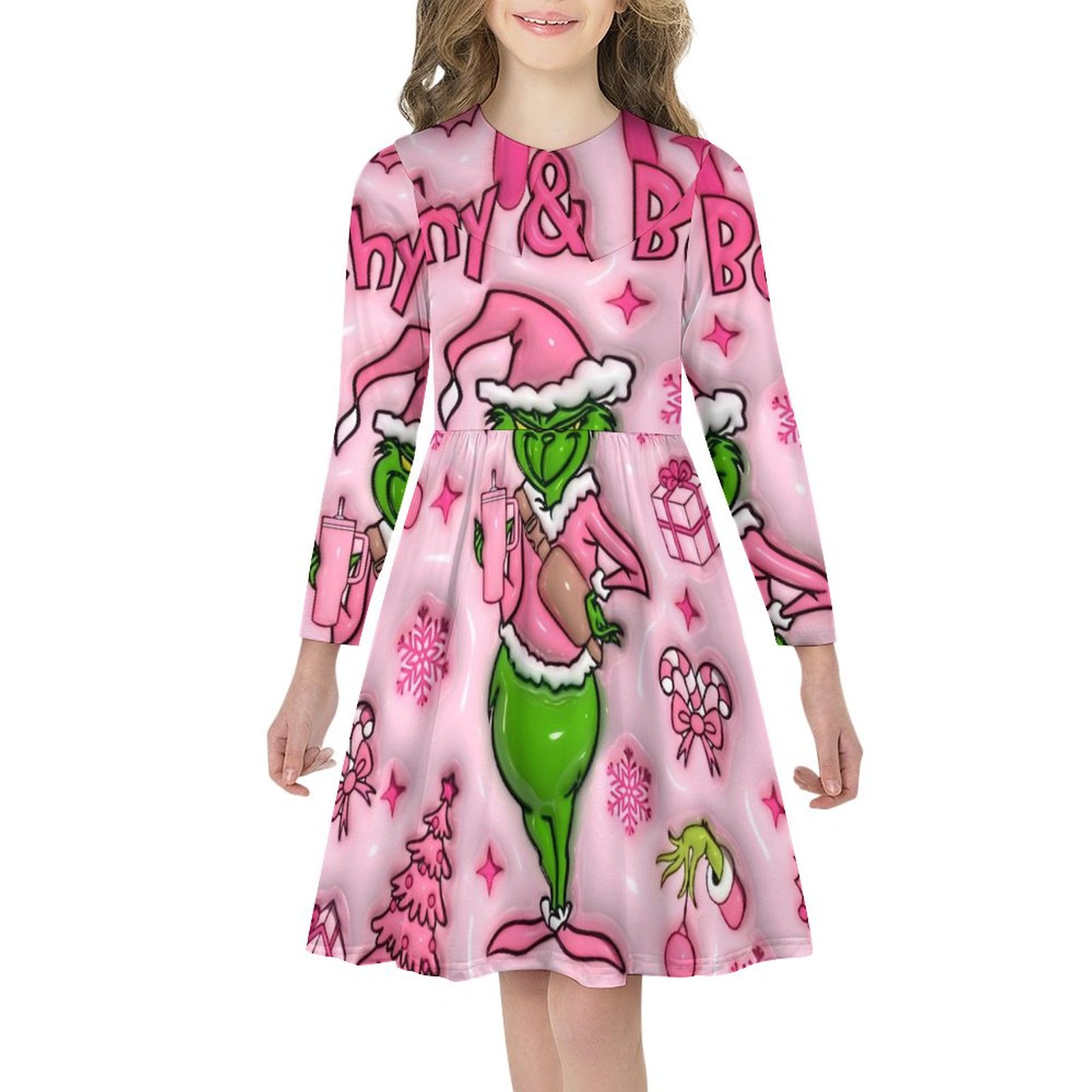 Grinch Girls long sleeve cartoon autumn and winter dress 140CM ...