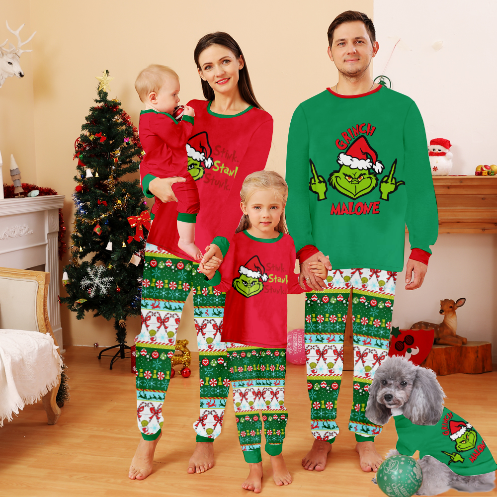 Grinch Green Hair Monster Christmas Family Pajamas Set For Family grinch-green-hair-monster-christmas-family-pajamas-set-for-family