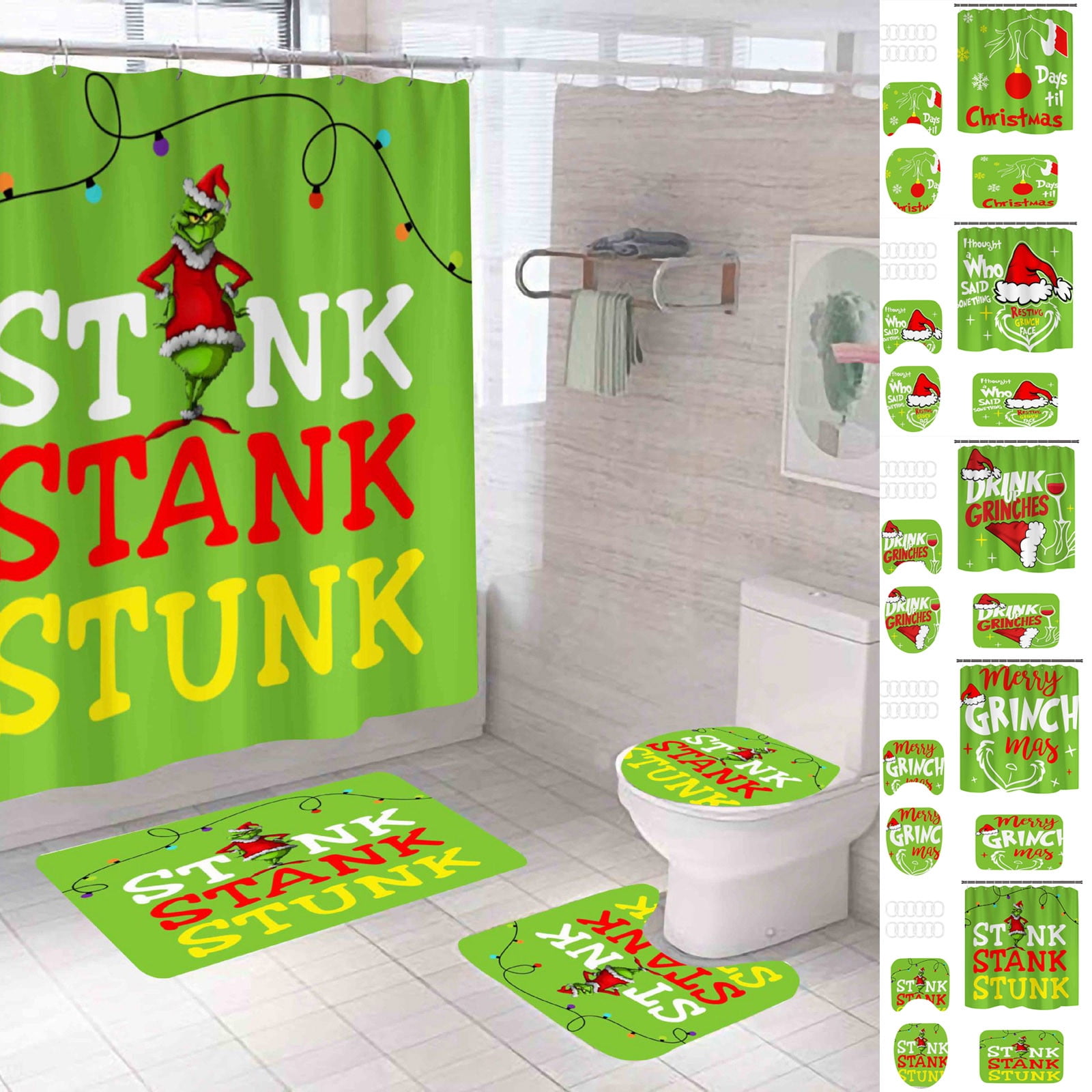 Grinch, Grinch Bathroom Decor, 4Pcs Christmas Shower Curtain Set ...