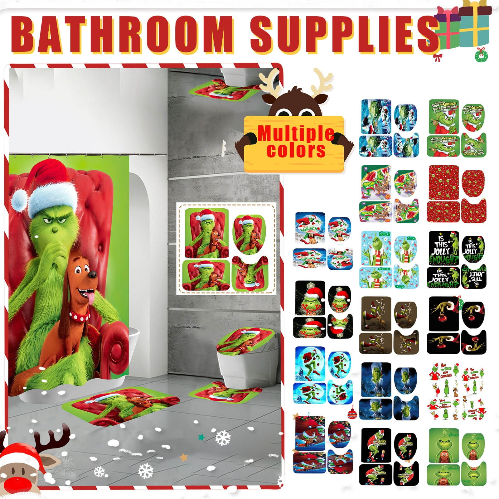 Grinch, Grinch Bathroom Decor, Grinch Shower Curtain Set, Grinch Decor ...