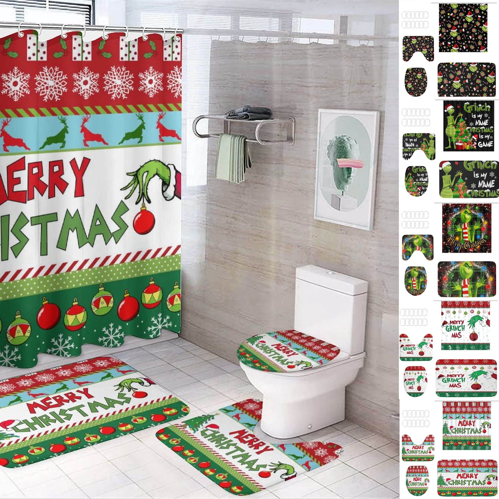 Grinch, Grinch Shower Curtain Set, Grinch Christmas Decorations, Grinch ...