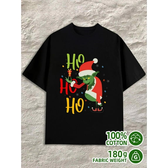 Grinch Ho Ho men's Christmas 180G 100% Cotton black Christmas crew ...