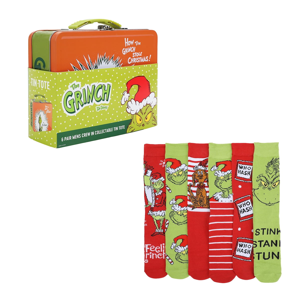Grinch Christmas Cozy Adult Casual Crew Socks by Dr. Seuss, 6-Pair ...