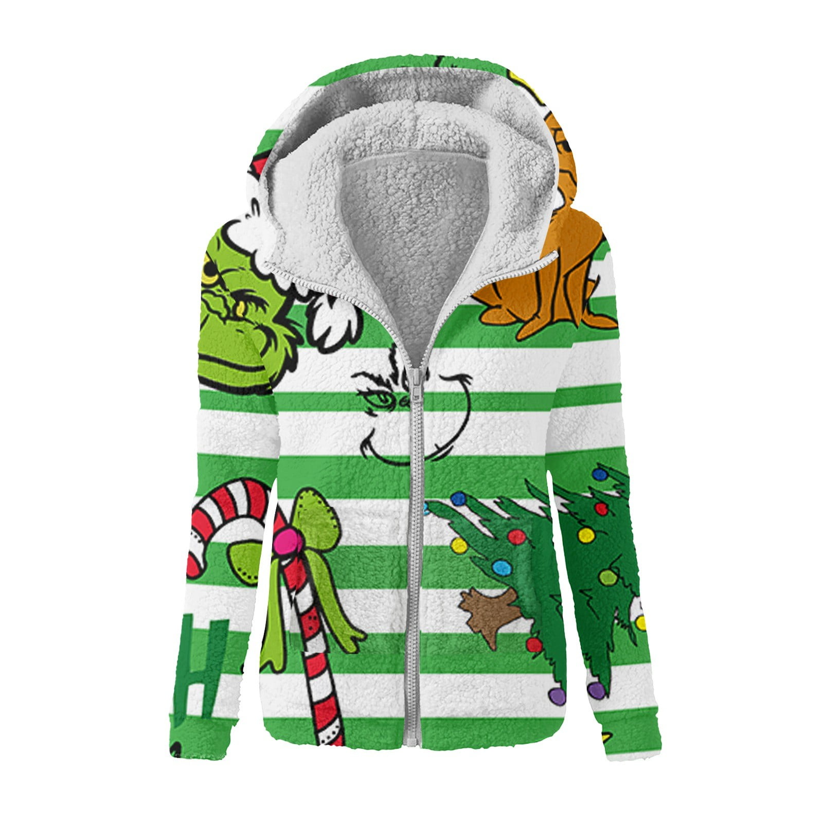 Grinch Hoodie Adult Cozy Christmas Hooded Jacket with Festive Pattern ...