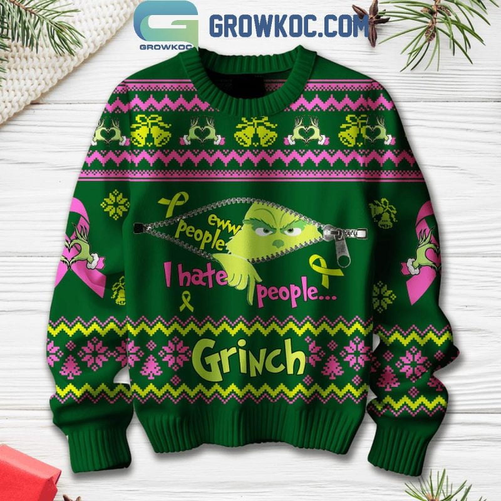Grinch I Hate People Eww People Christmas Ugly Sweater Green - Walmart.com