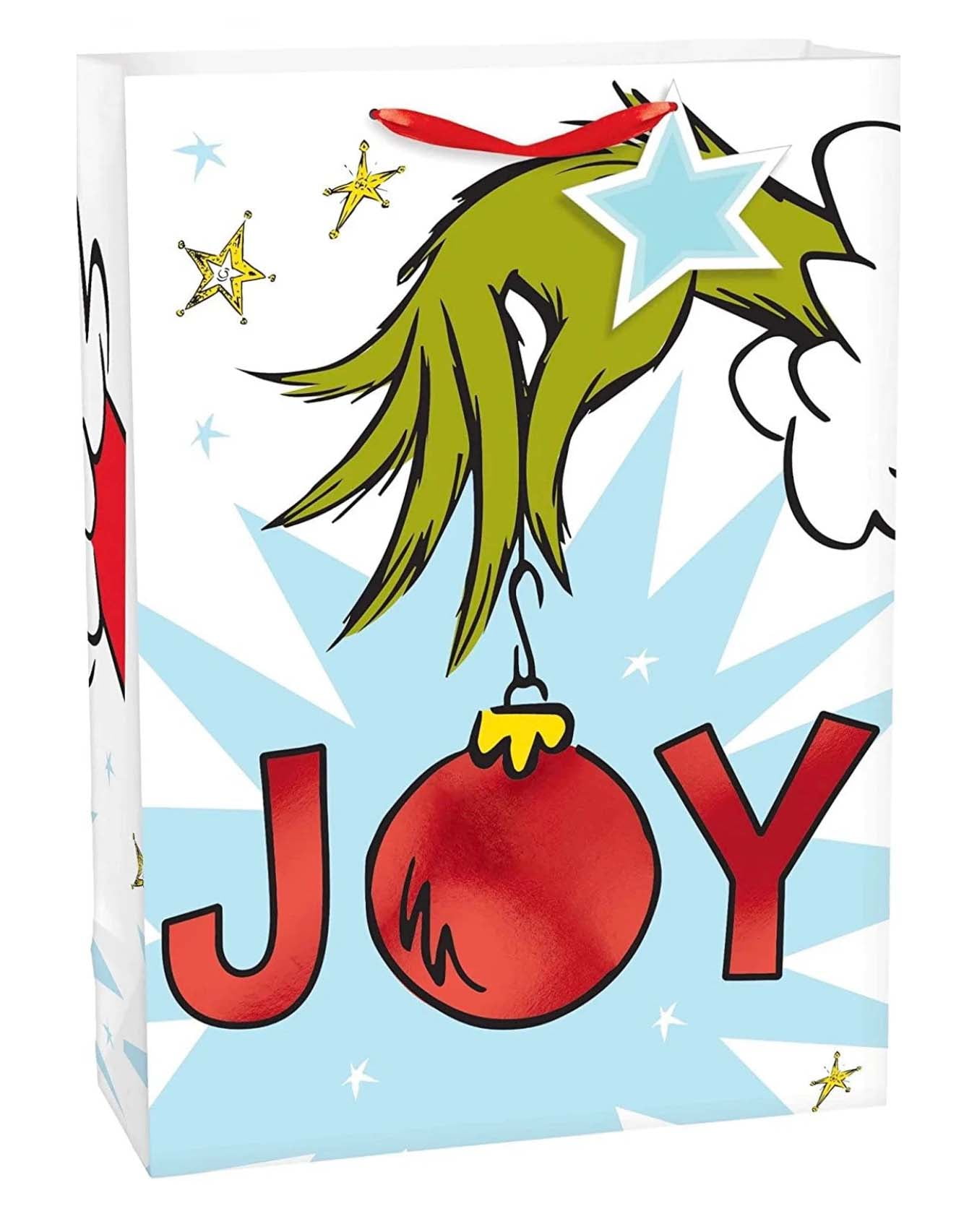 Grinch JOY XL Christmas Gift Bag, Vertical Design, Extra Large Size ...