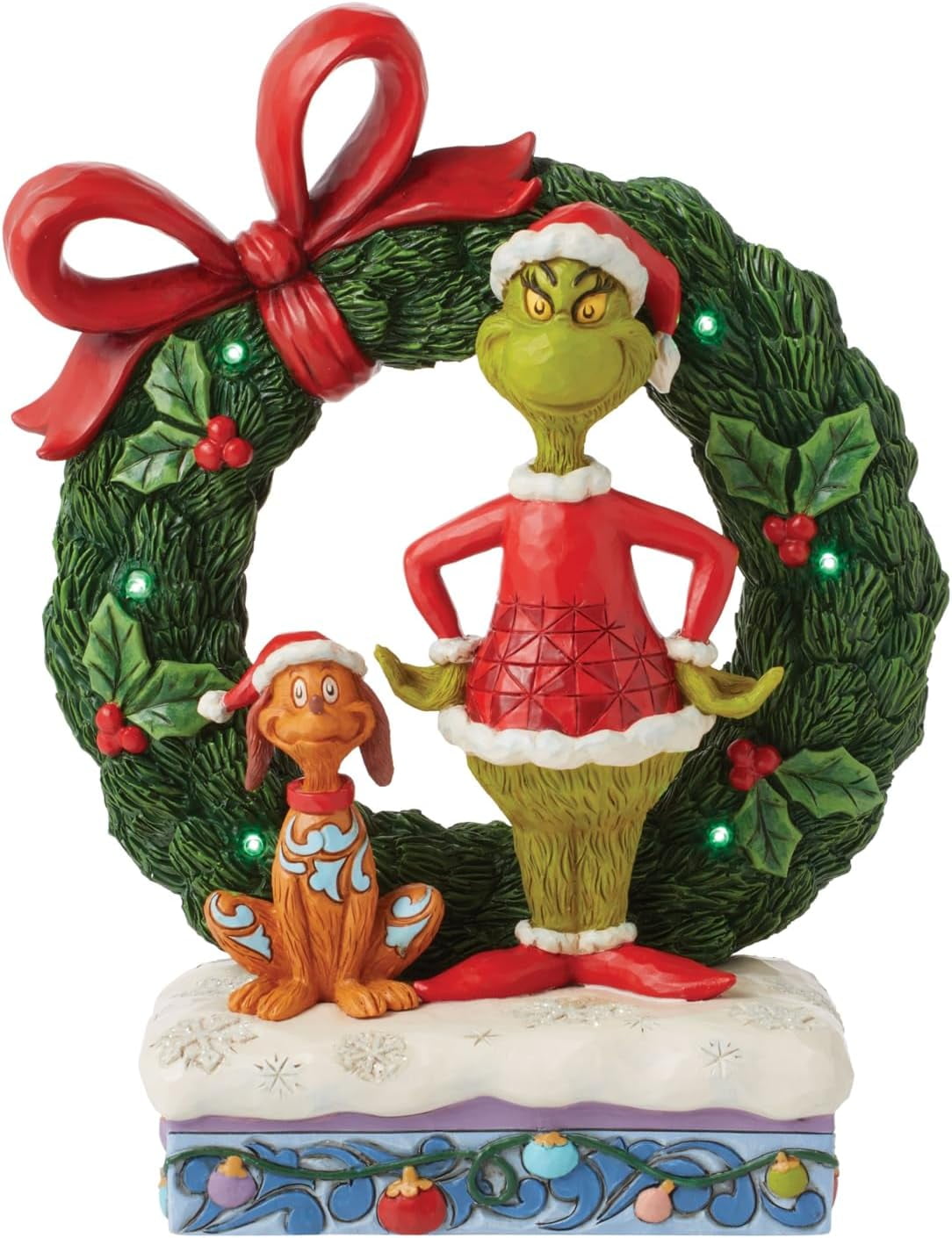Grinch Light Grinch and Max Standing by Wreath Lit Figurine, Stone ...