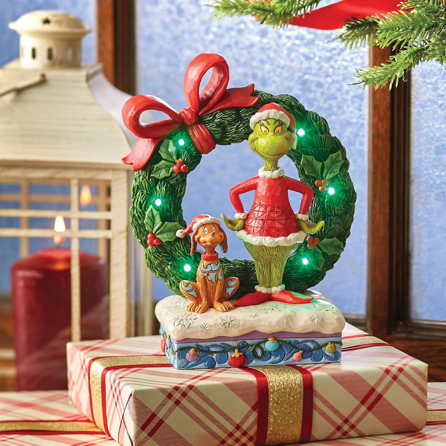 Grinch Light Grinch Standing by Wreath Lit Figurine, Stone Resin Hand ...