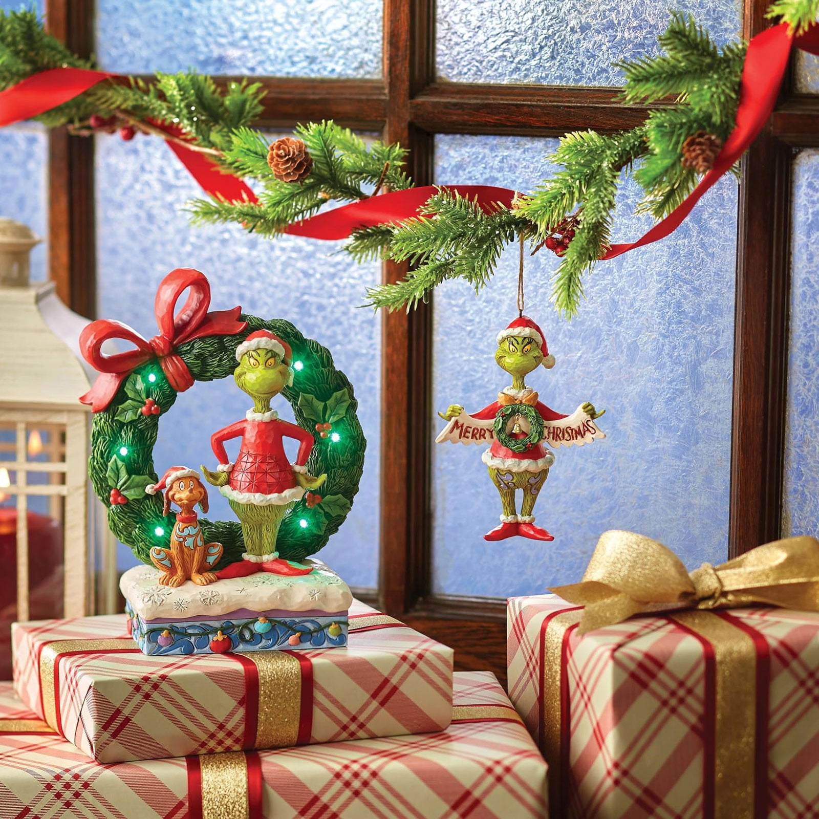 Grinch and Max Standing by Wreath Lit Figurine, Christmas Gifts, Home ...