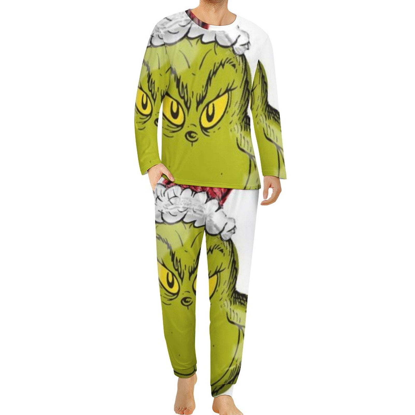 Grinch Men's Long Sleeve Pajama，Soft Sleepwear Pjs Long for Comfortable ...