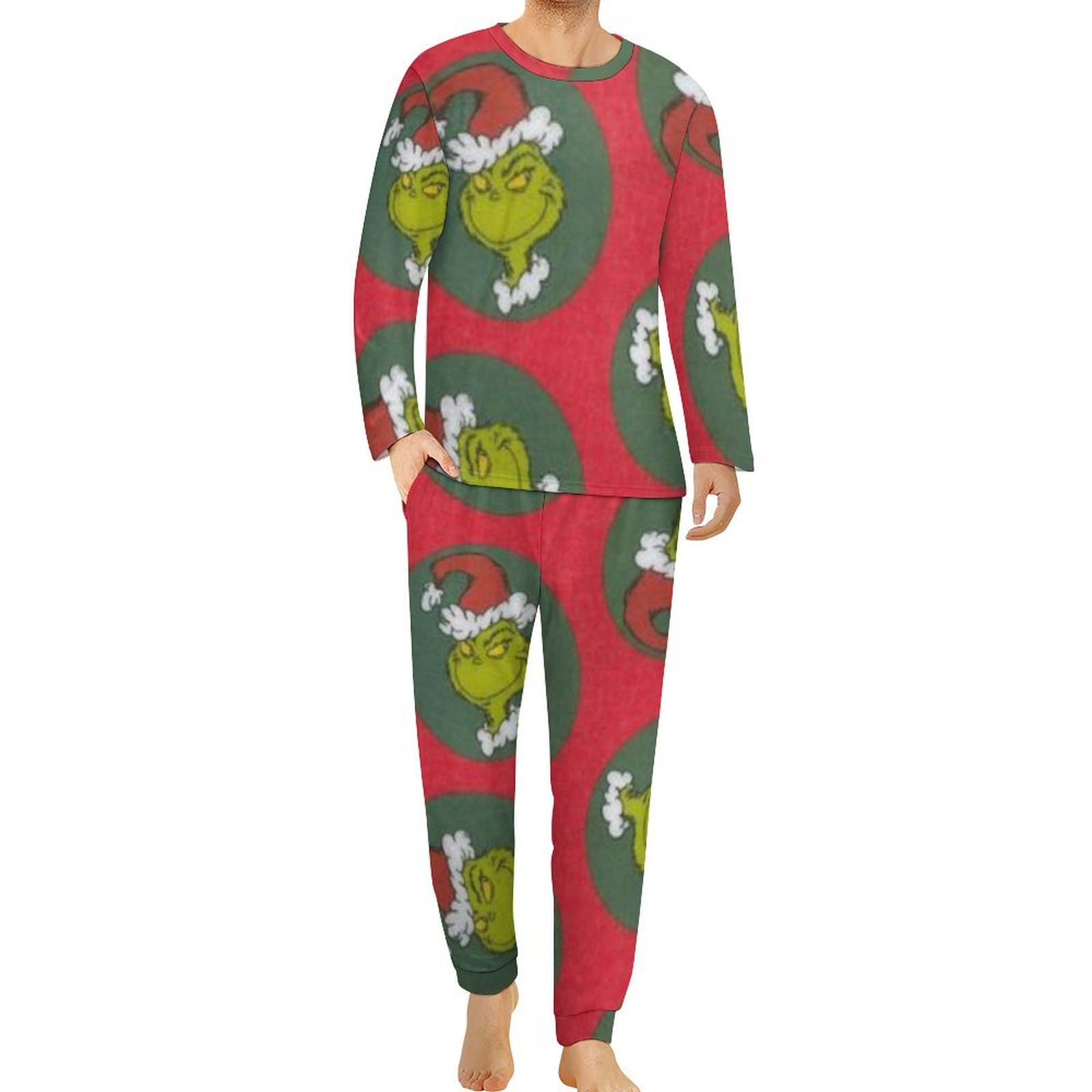 Grinch Men's Long Sleeve Pajama，Soft Sleepwear Pjs Long for Comfortable ...