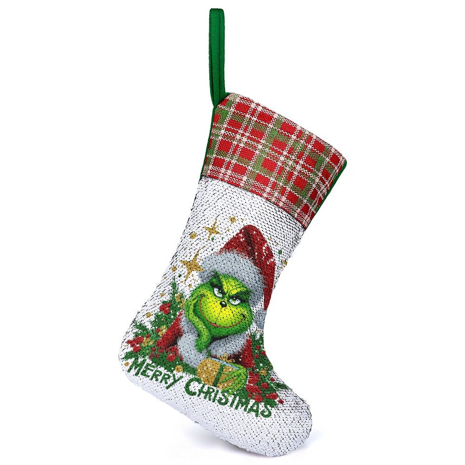 Grinch Merry Christmas Large Sequin Christmas Stockings Fireplace Tree ...