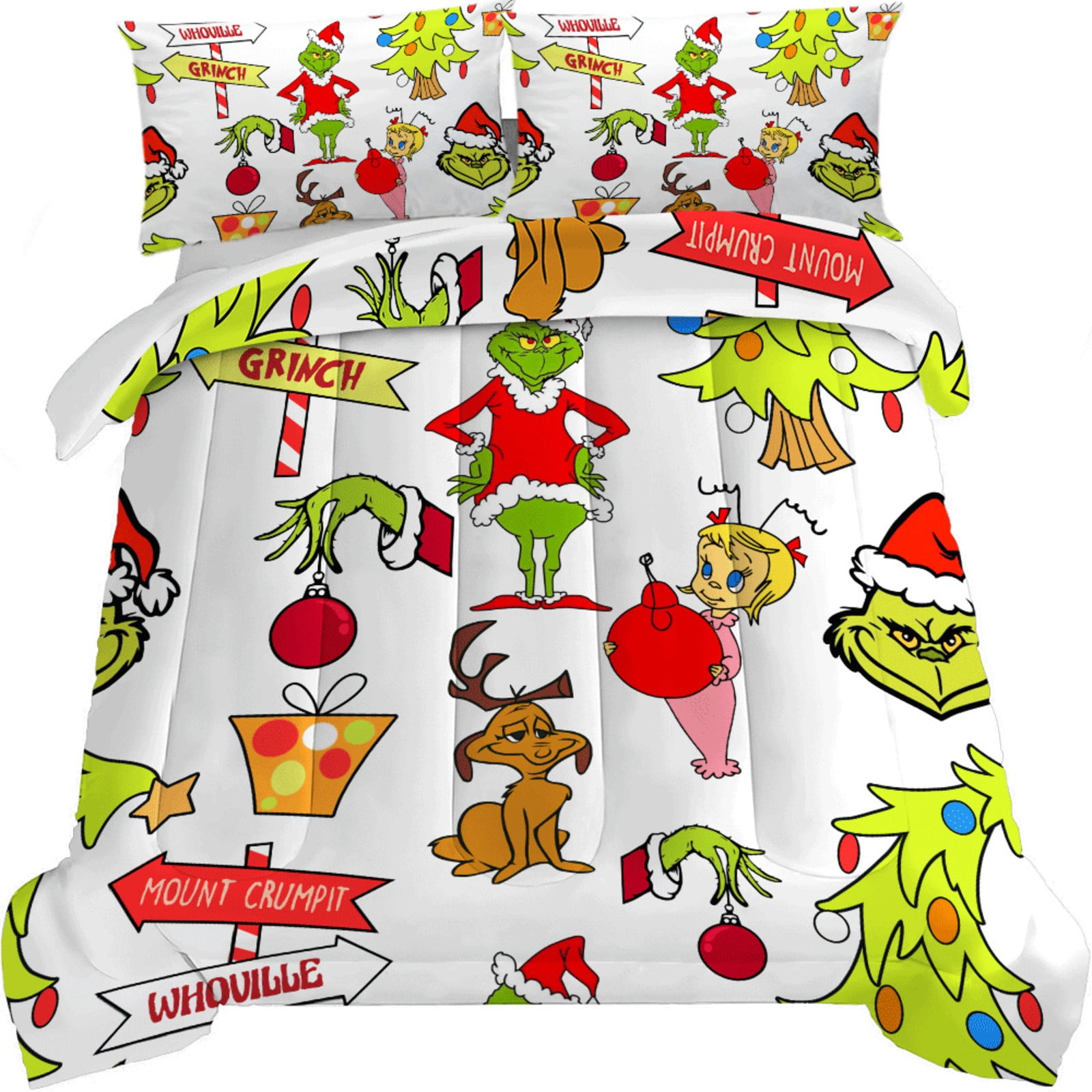 Grinch Ornaments Christmas Gifts Festive Holiday Bedding Set 3 Piece ...