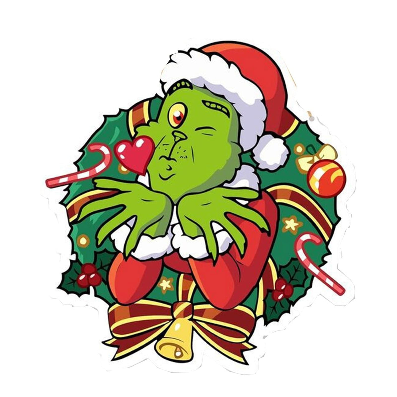 Grinch Ornaments Festive Holiday Welcome Sign With Santa Hat Design ...