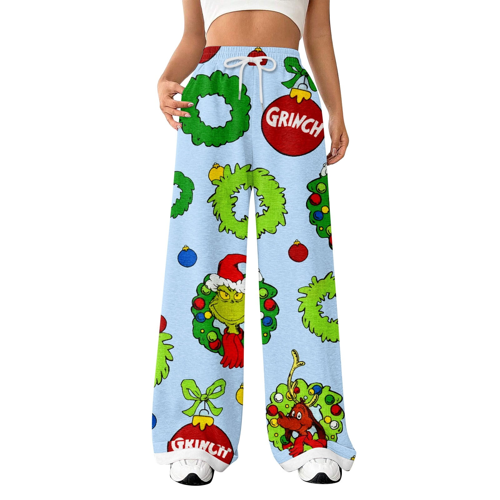 Grinch Pajama Pants Women's Christmas Wide Leg Pajama Pants High Waist ...