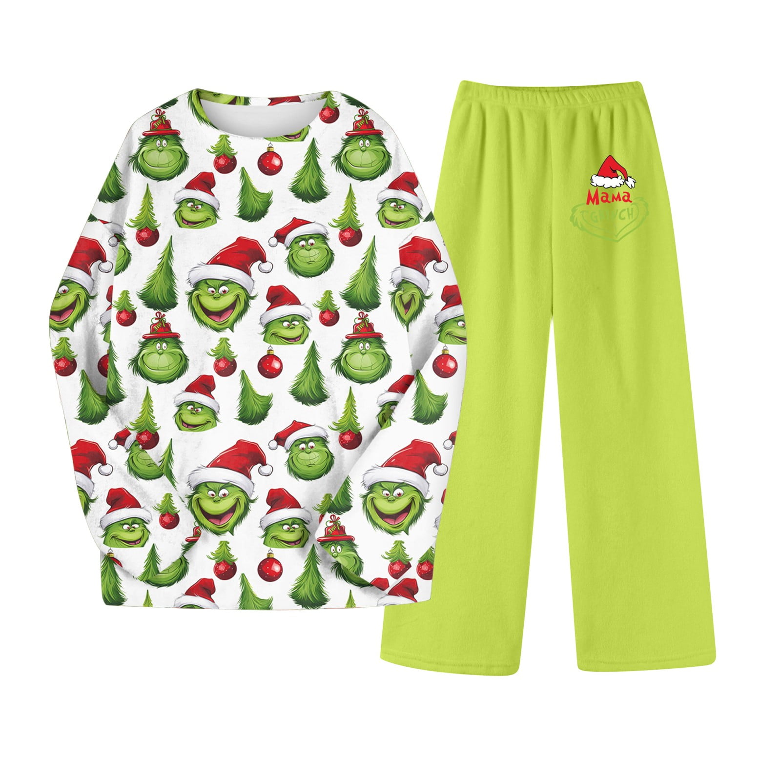 Grinch Pajamas Clearance Family Matching Festive Green Holiday Pajama Set for Adults Cozy Long ...