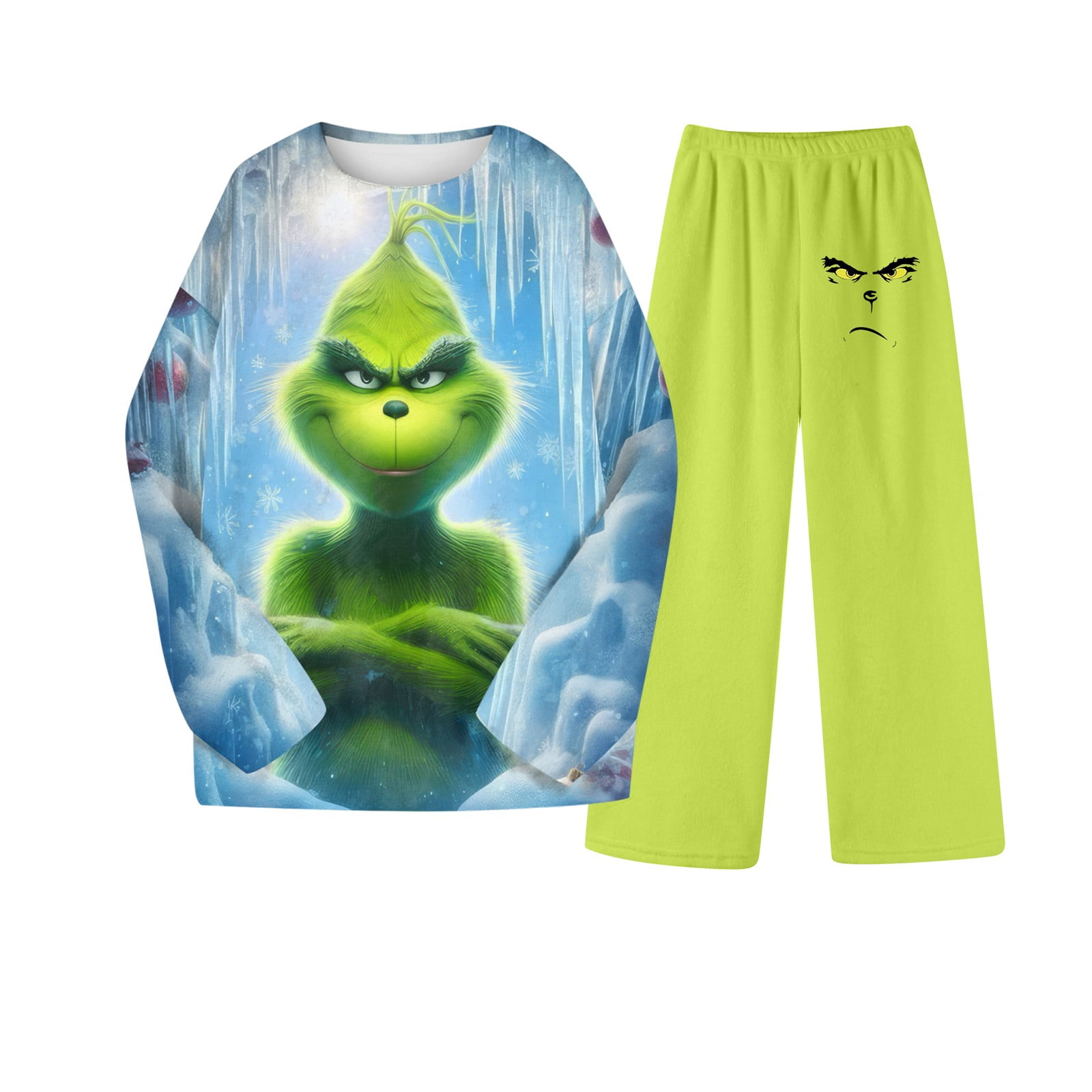 Grinch Pajamas Costume Cozy Kids' Green Fleece Pajama Set with Fun ...