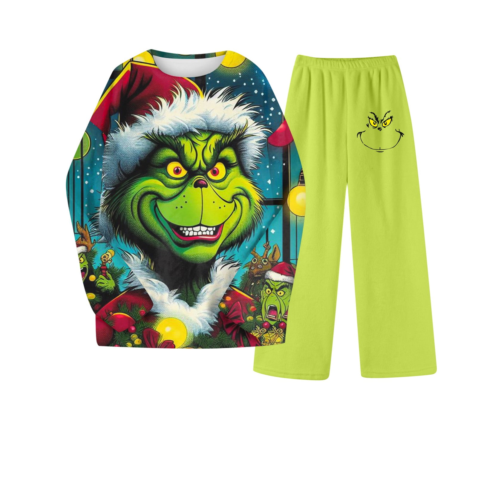 Grinch Pajamas Festive Holiday Pajama Set for Adults Cozy Long Sleeve ...