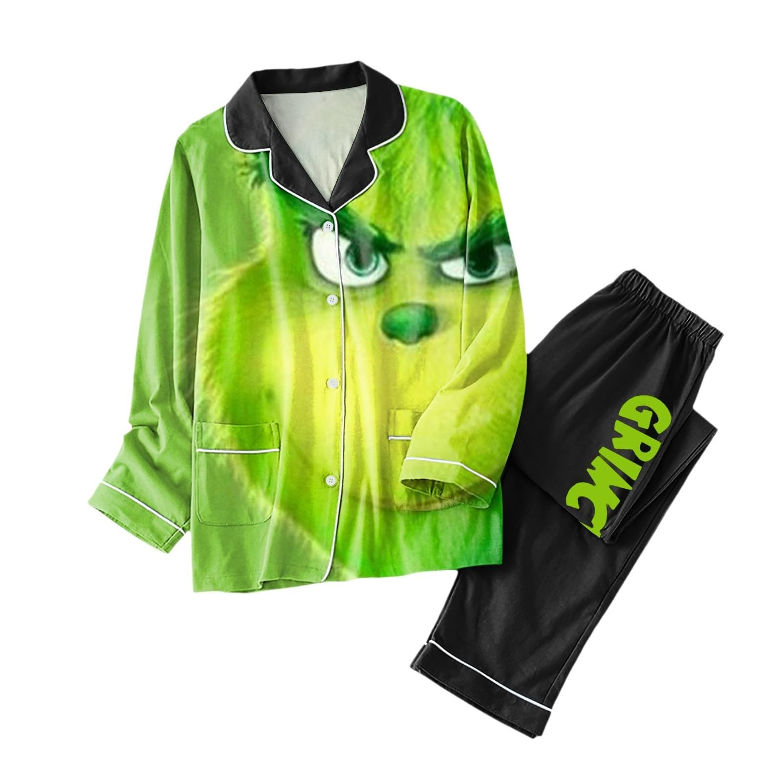 Grinch Pajamas Festive Pajama Set for Kids Comfortable Long Sleeve Top ...