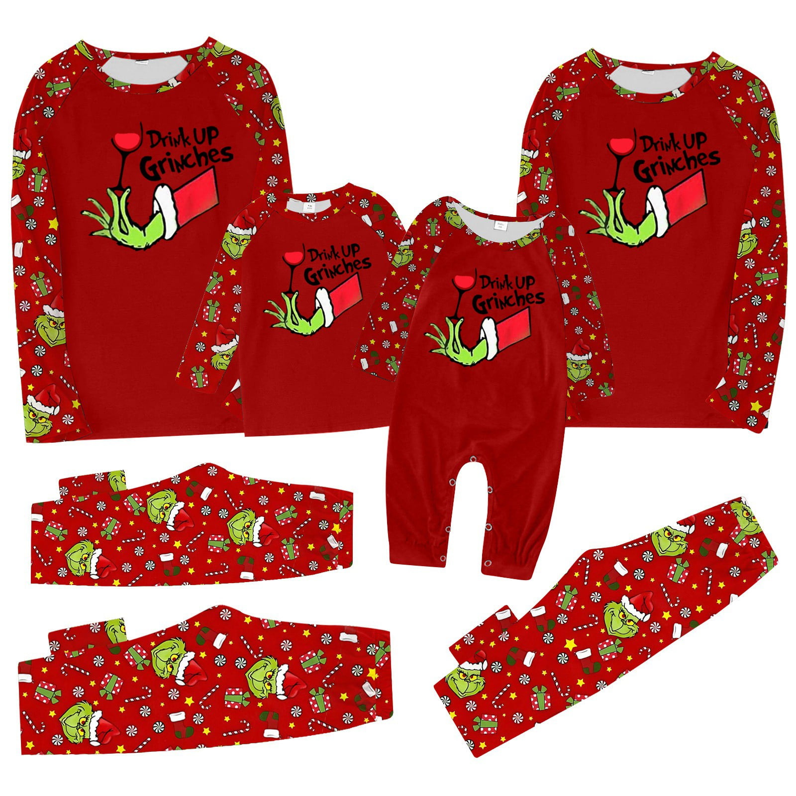 Grinch Pajamas Parent-child Outfit,Grinch Christmas Print Family Set ...